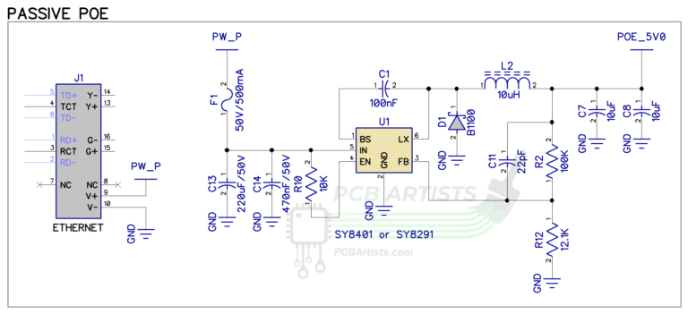 ESP32 Passive PoE (Power over Ethernet) design with basic schematic ...